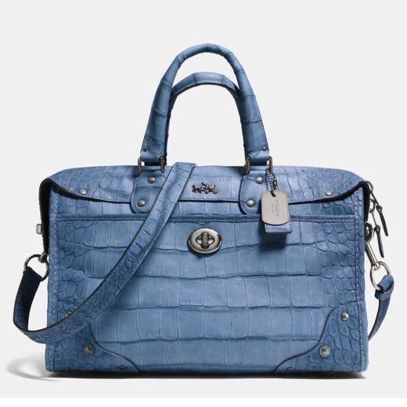 Coach | Bags | Coach Rhyder Satchel In Croc Embossed Denim Leather ...